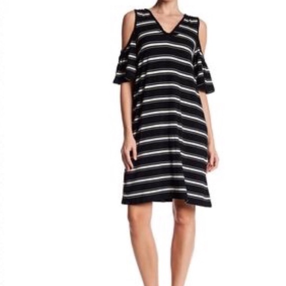 Max Studio | Dresses | Max Studio Black Striped Cold Shoulder Dress ...